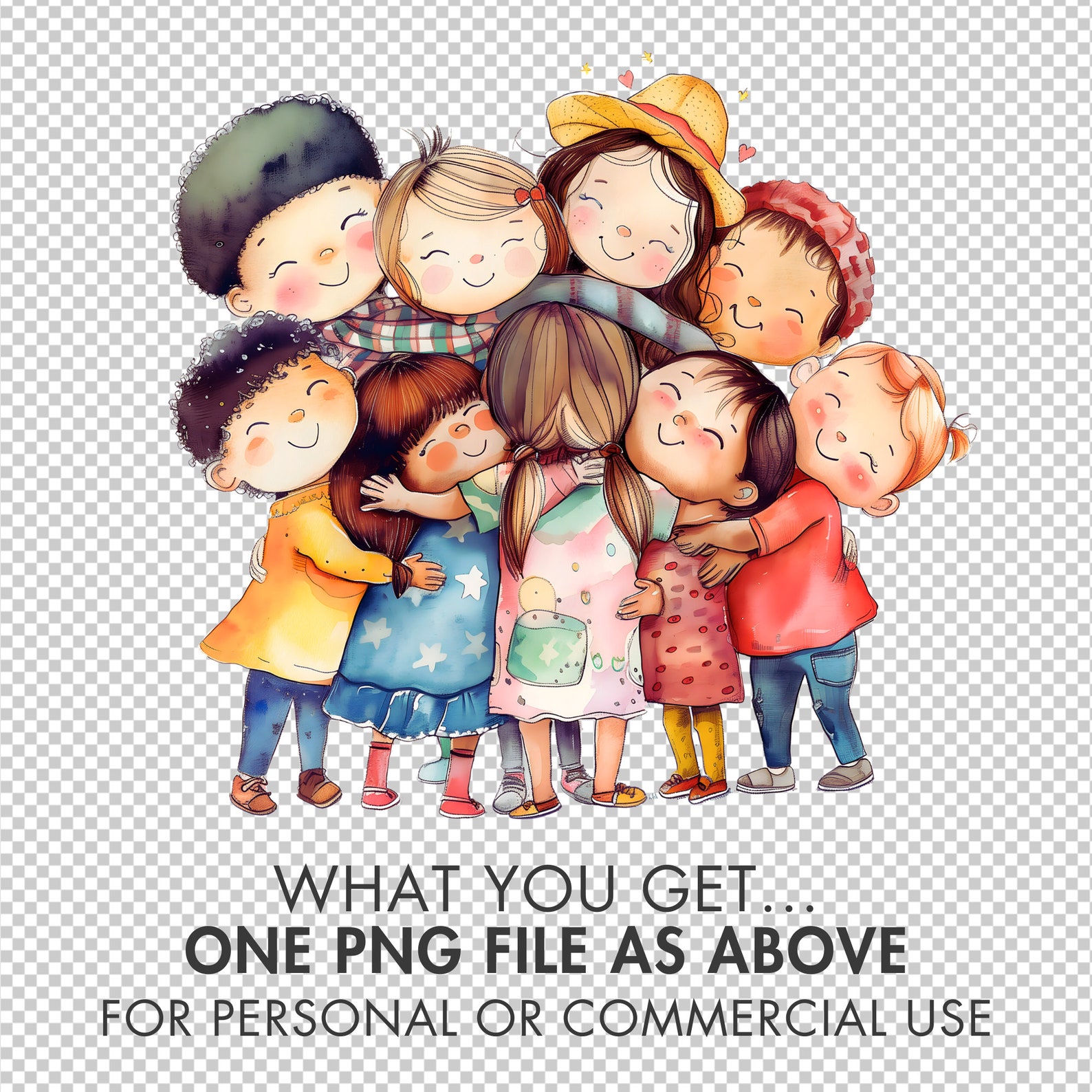 Kids Hugging Clipart, SINGLE IMAGE, Commercial License, Transparent PNG ...