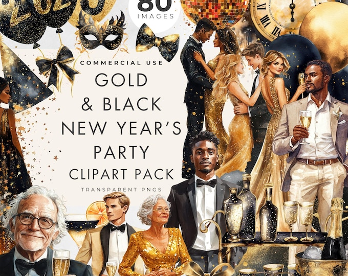 Happy New Year Clipart Black and Gold 2025, Peculiar People Clipart ...