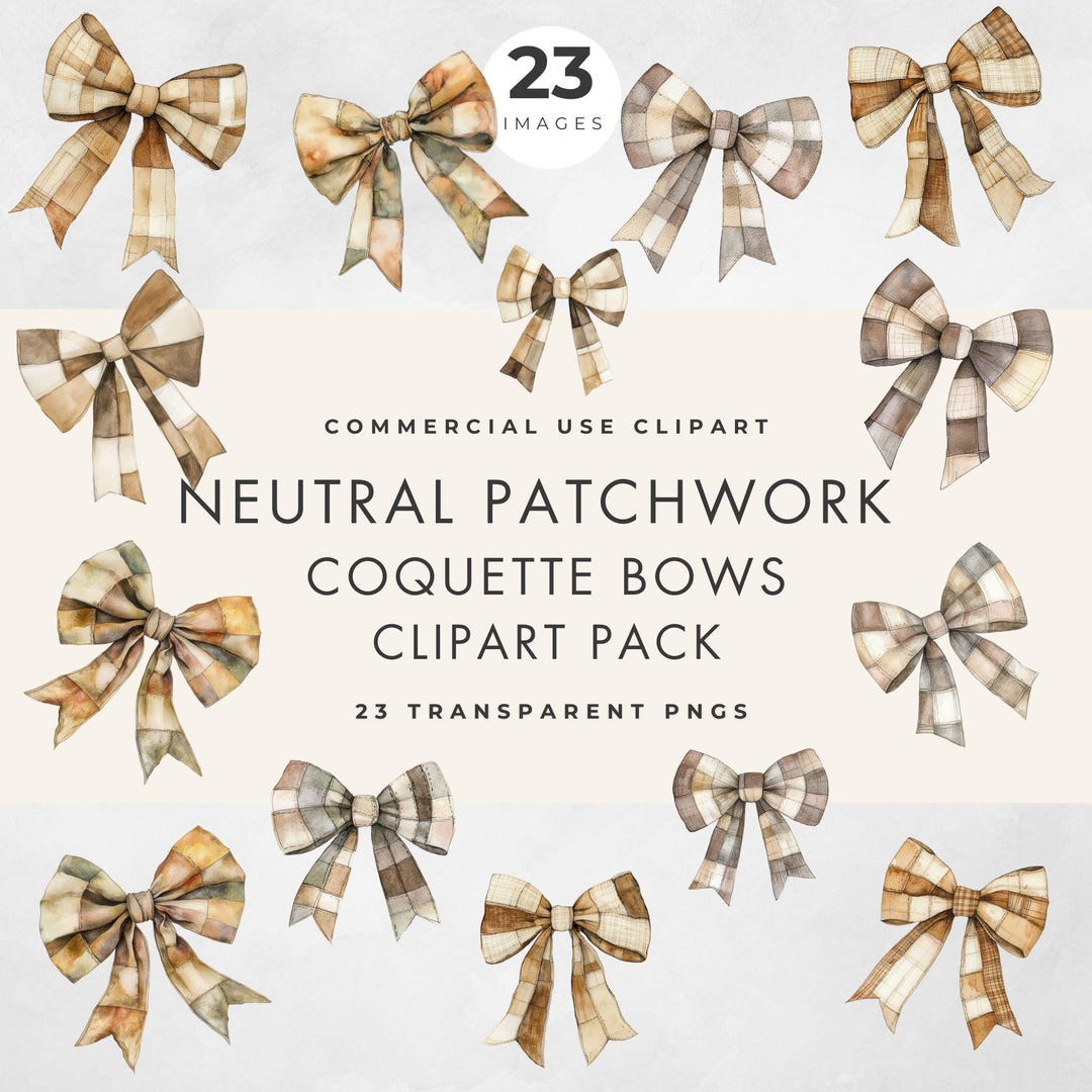 Patchwork Bow Clipart: Rustic Watercolor Transparent Pngs, Commercial ...
