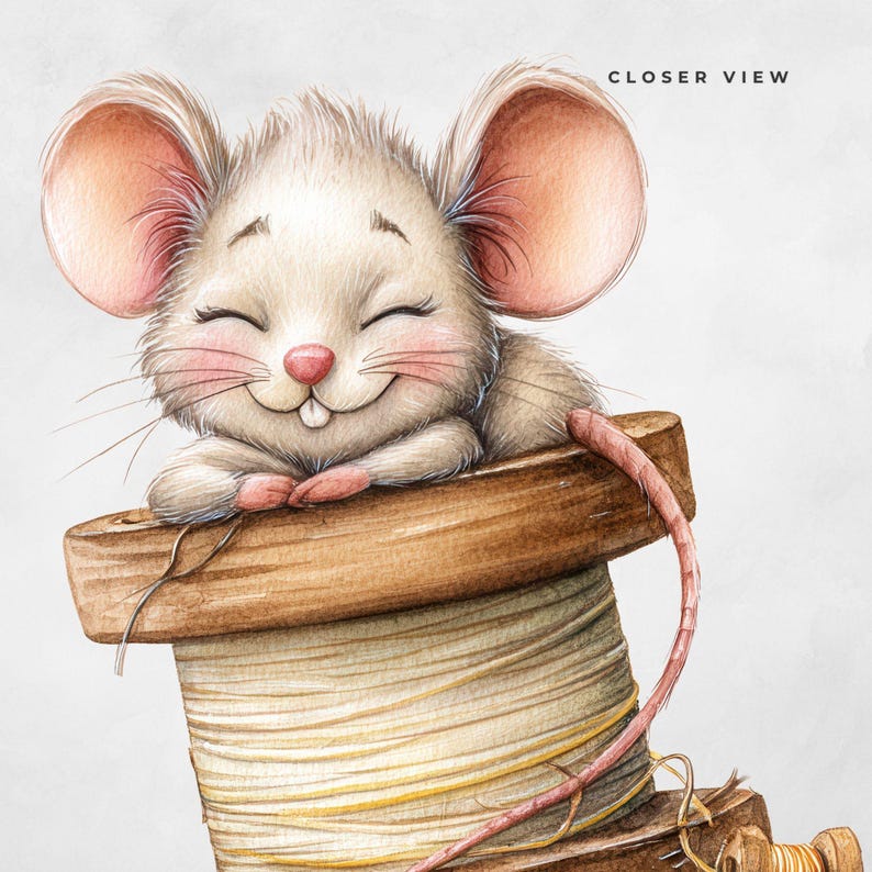 Mice on Spools Clipart Pack – 300 DPI Transparent Pngs for Commercial ...