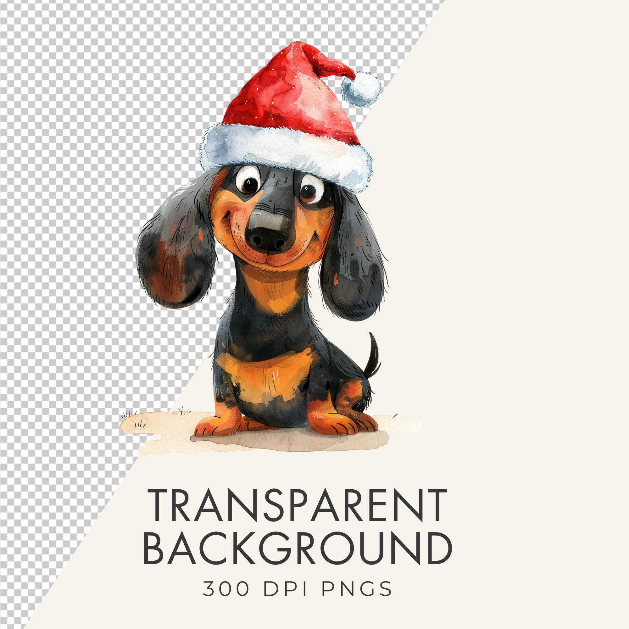Dachshund in Santa Hat Clipart, Cartoon, Commercial Use, Transparent ...