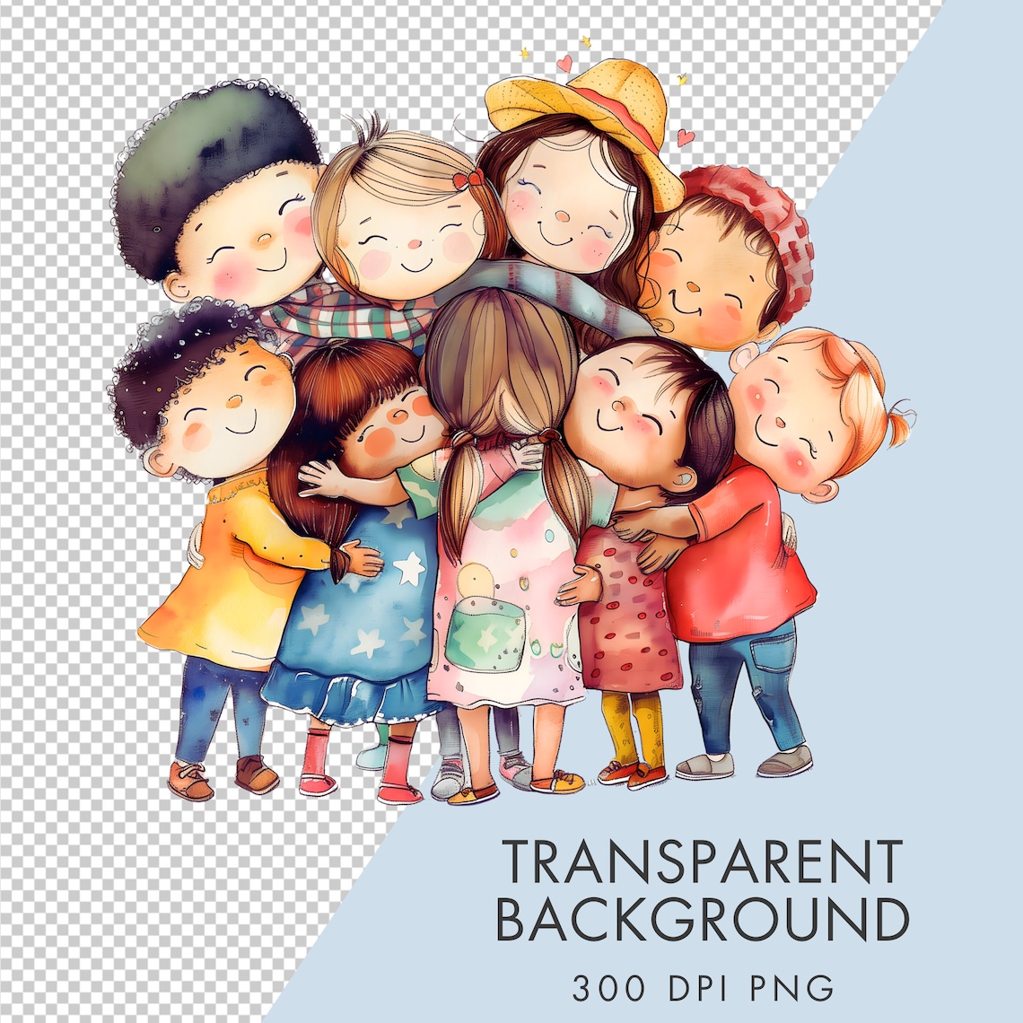 Kids Hugging Clipart, SINGLE IMAGE, Commercial License, Transparent PNG ...