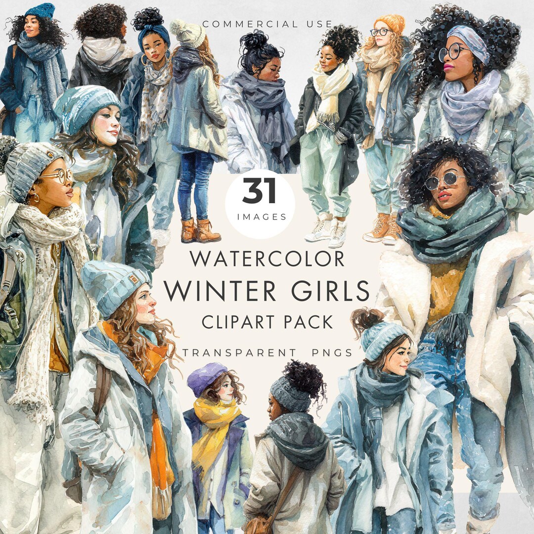 Watercolor Winter Girls Clipart: Fashion Illustration Pngs (digital ...