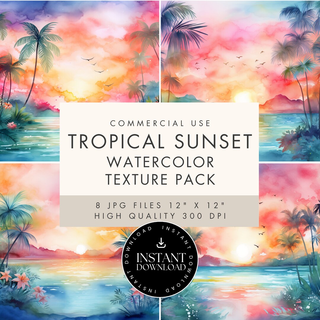 Tropical Sunset Digital Paper Pack, Summer Sea Abstract Backgrounds ...