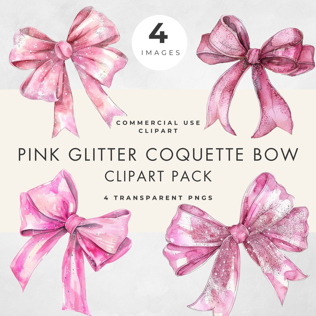 Pink Coquette Bow Clipart, Faux Glitter, Commercial Use, Transparent ...