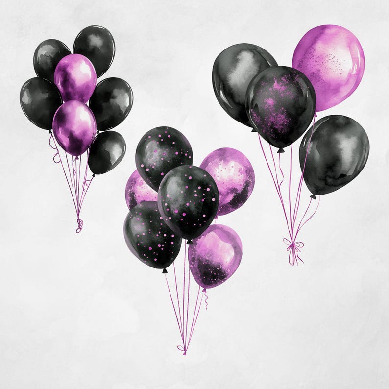 Purple and Black Balloon Clipart, Digital Download, Commercial Use ...