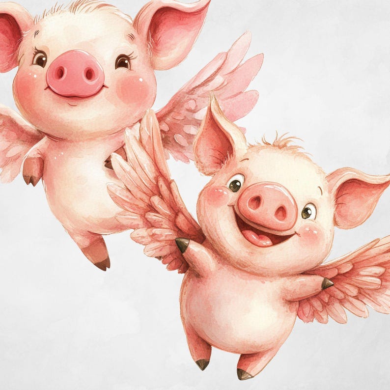 Flying Pig Clipart Pack – 6 Transparent Pngs, Watercolor Piglets ...