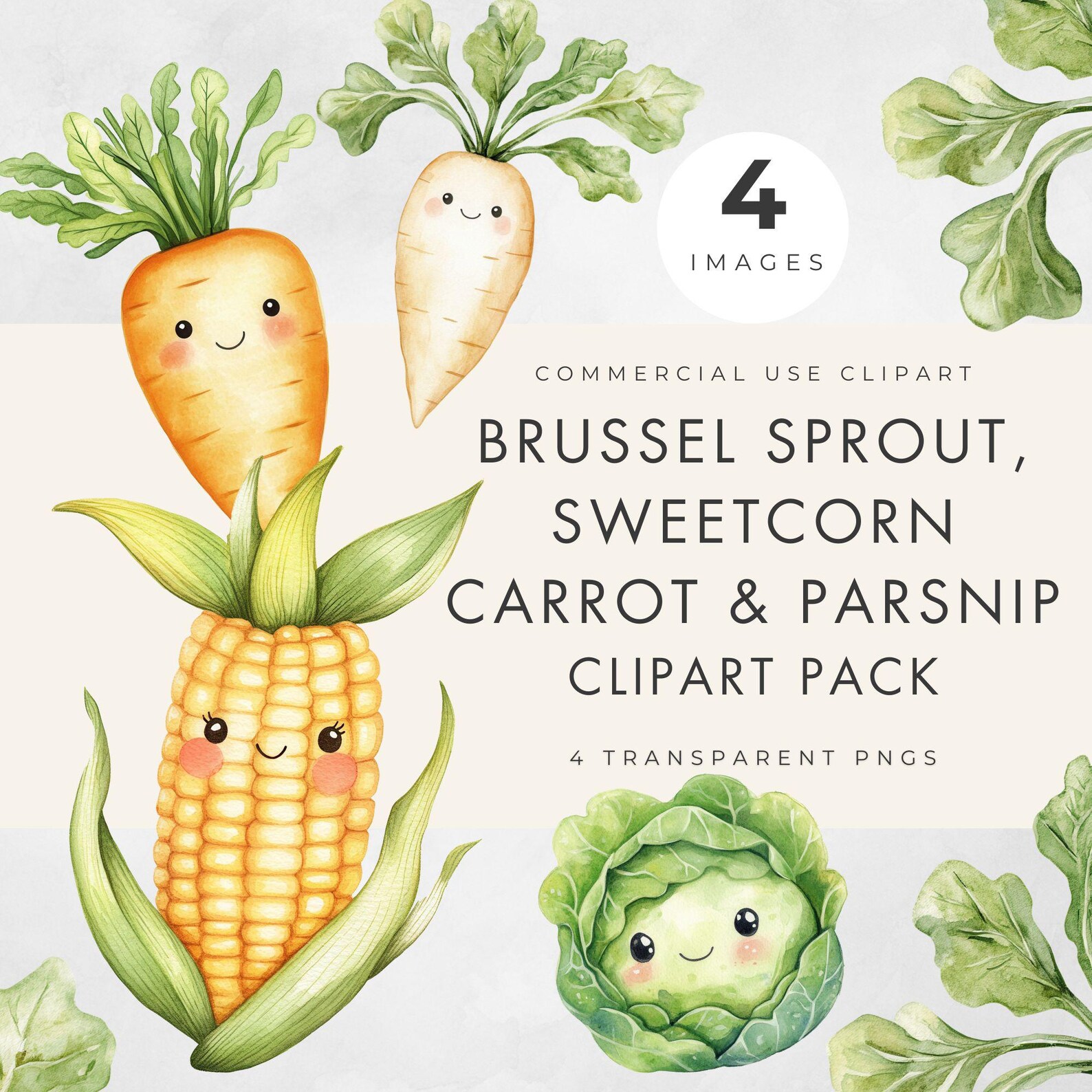 Cute Vegetable Clipart, Commercial Use, Transparent PNG, Watercolor ...
