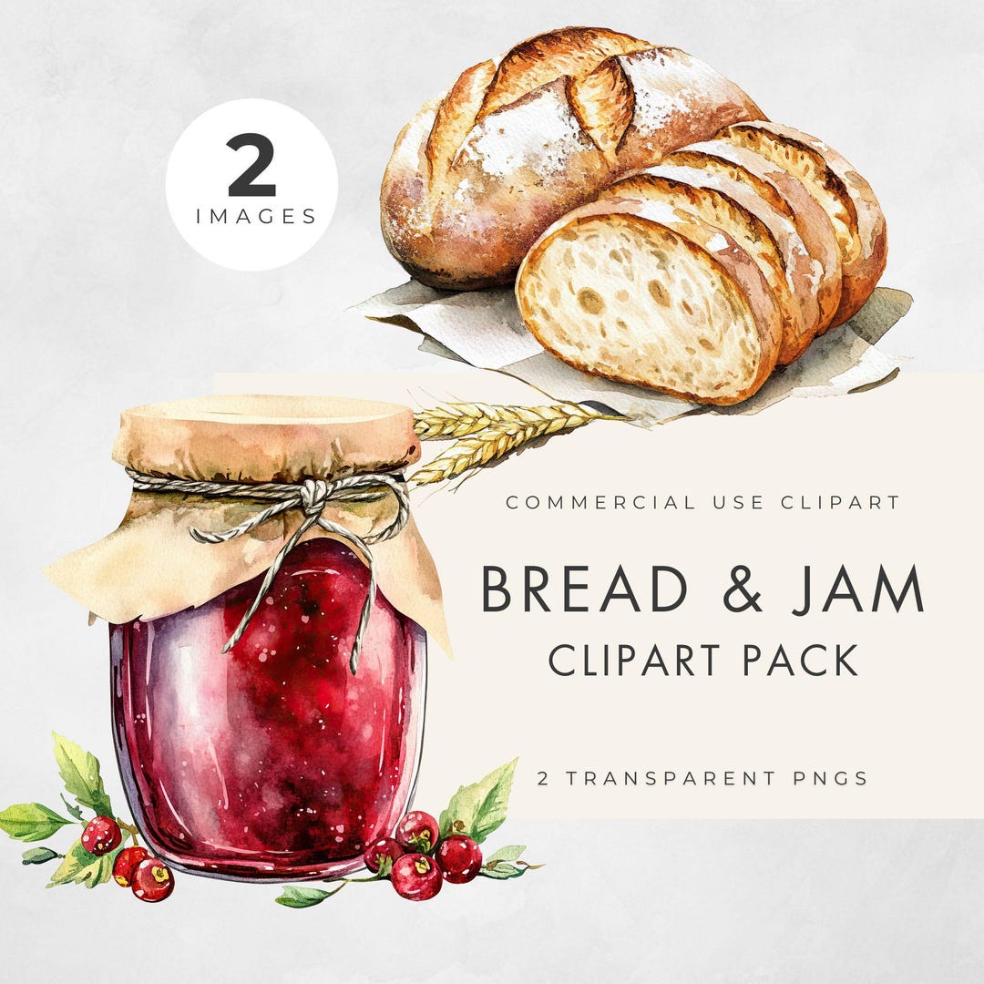 Watercolor Bread and Jam Clipart: Transparent PNG Food Graphics ...