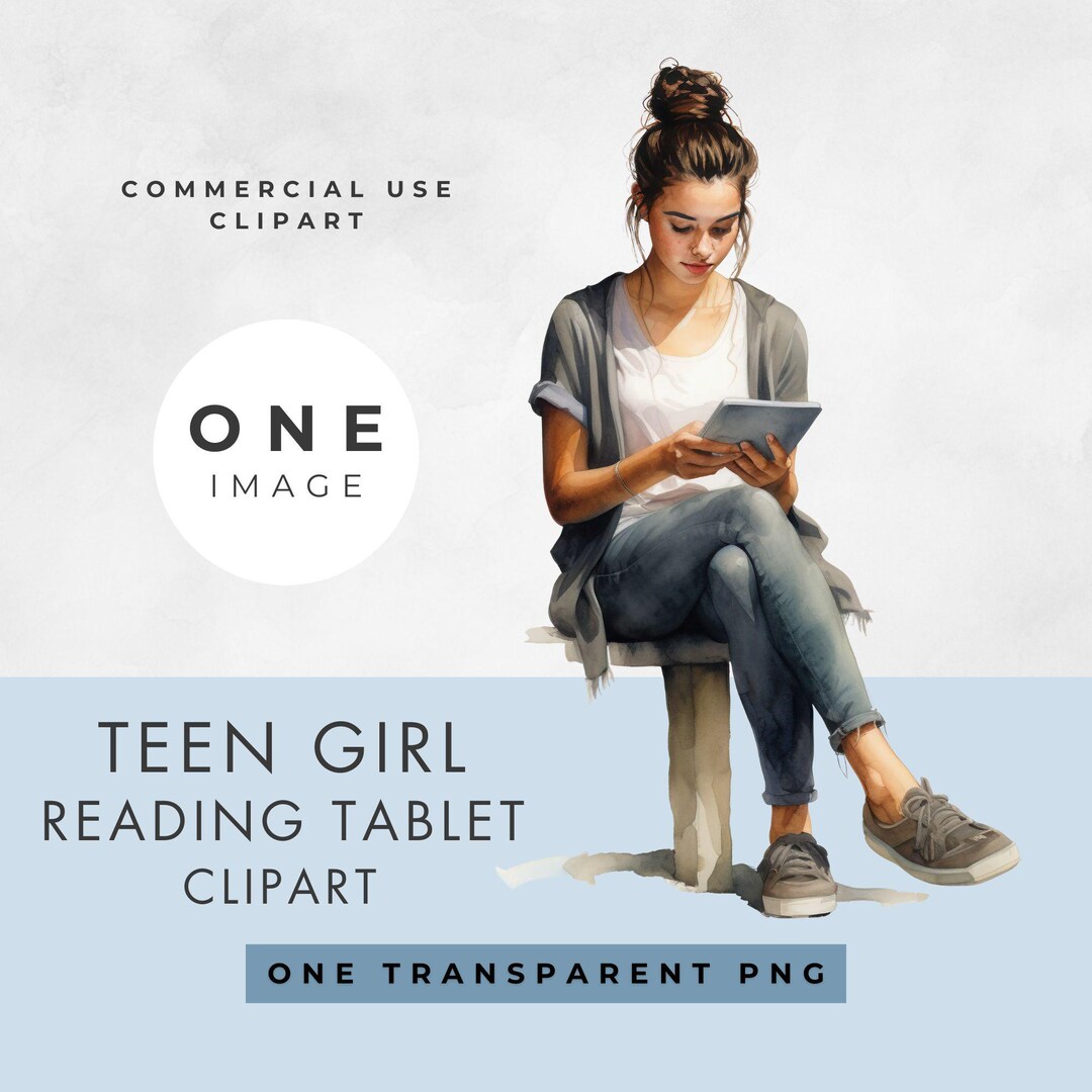 Teen Girl Reading Clipart, SINGLE IMAGE, Commercial Use, Transparent ...