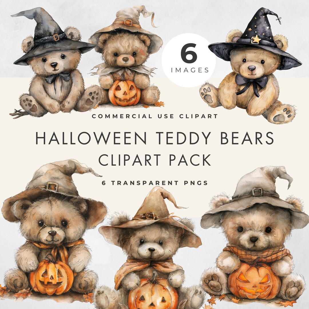 Halloween Teddy Bear Clipart, 6 IMAGES, Commercial Use, Transparent ...
