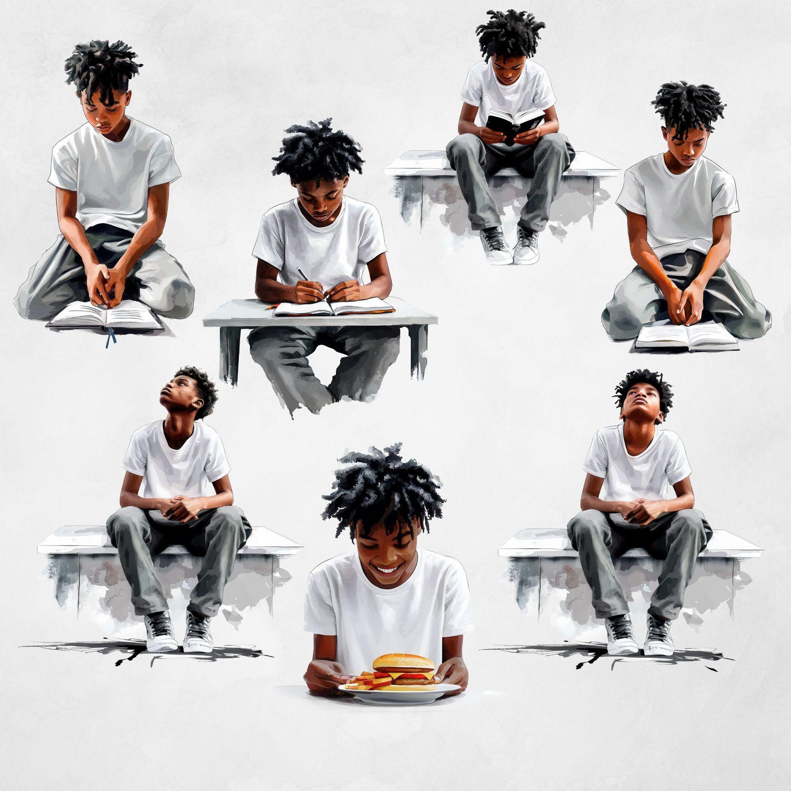 Teen Boy Clipart Set, Teenager Afro Hair in Various Poses, Commercial ...