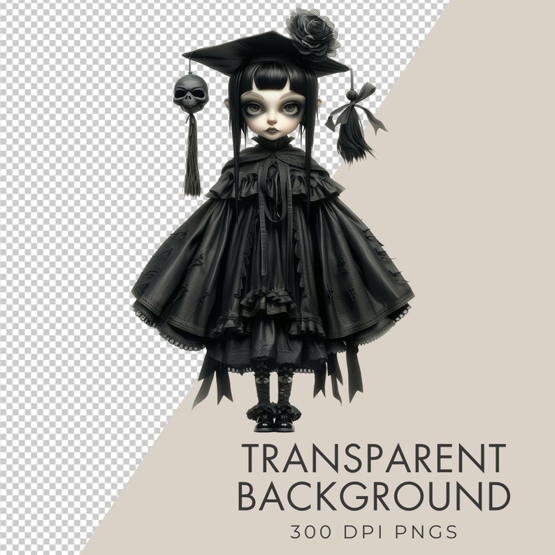 Quirky Gothic Girl Grad Clipart, Whimsical Character, 5 IMAGES ...
