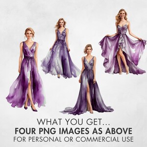 Purple Dress Clipart, Commercial Use, Transparent PNG, Elegant Young ...