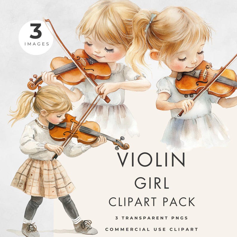Violin Girl Clipart, Commercial Use, Transparent PNG, Watercolor ...