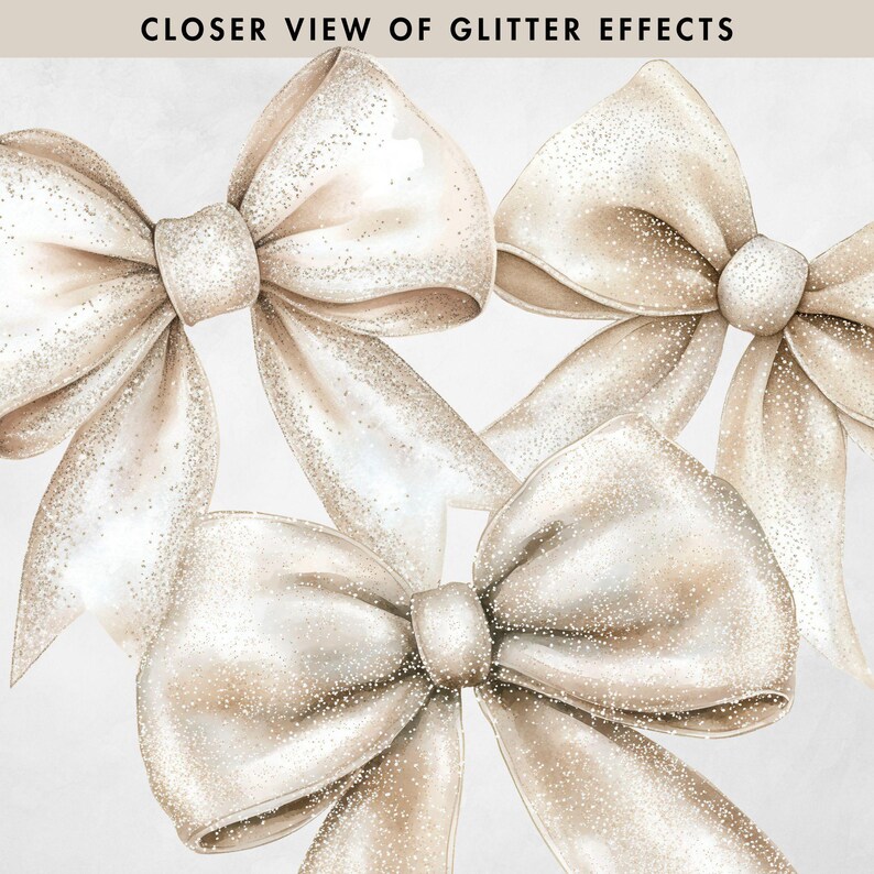 Cream Sparkle Coquette Bow Clipart, Commercial Use, Transparent PNG ...
