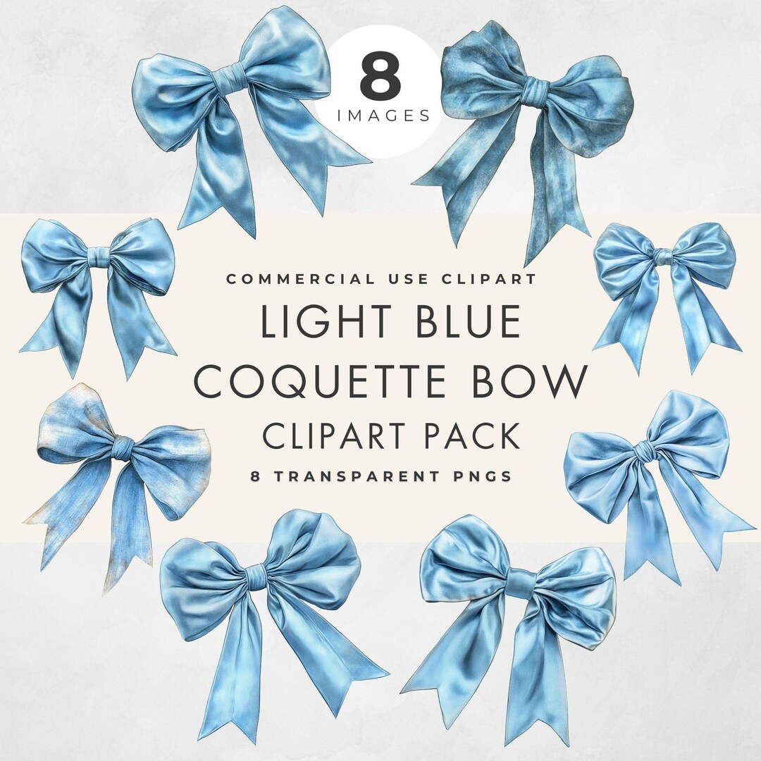 Light Blue Coquette Bow Clipart, Commercial Use, Transparent PNG, Dusty ...