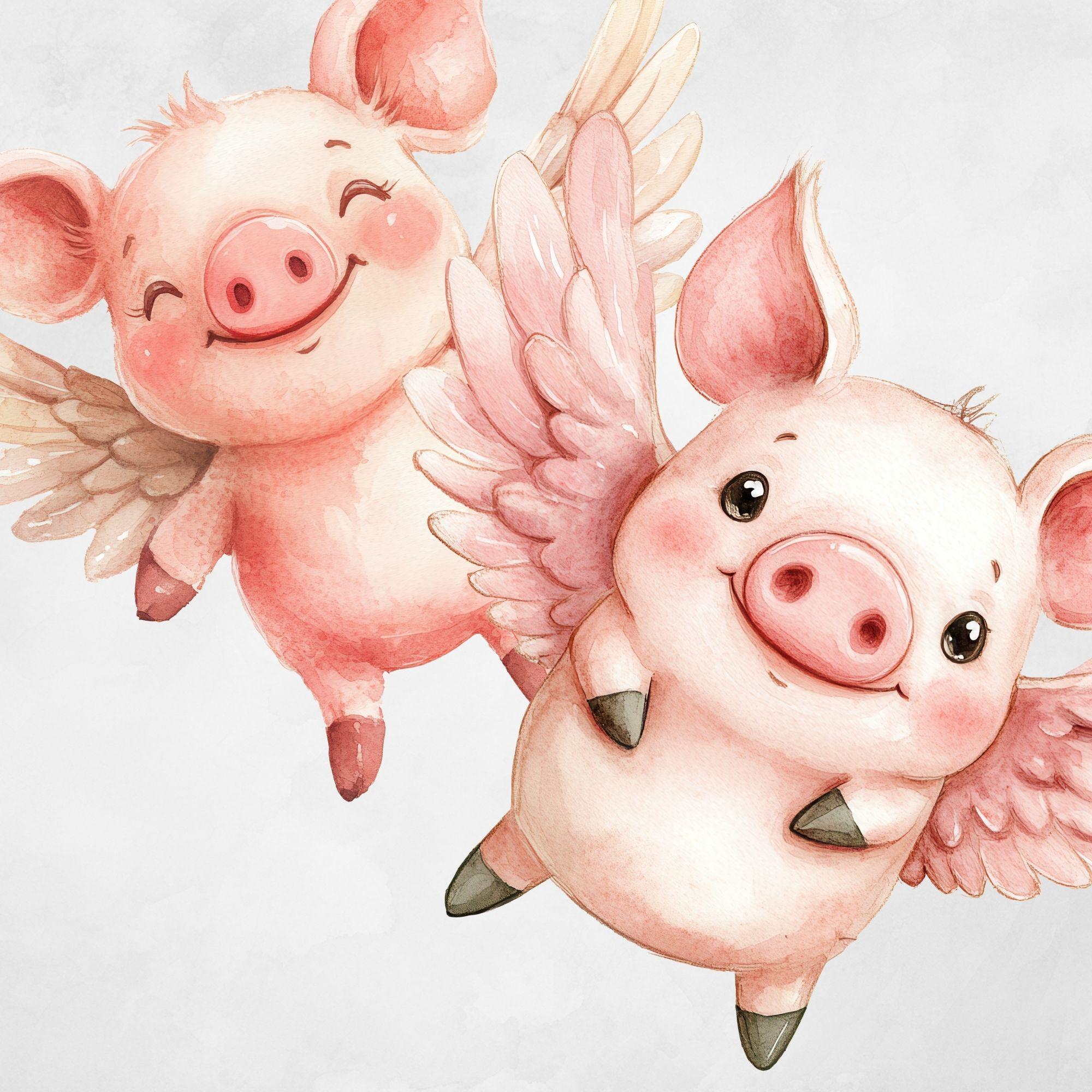 Flying Pig Clipart Pack – 6 Transparent Pngs, Watercolor Piglets ...