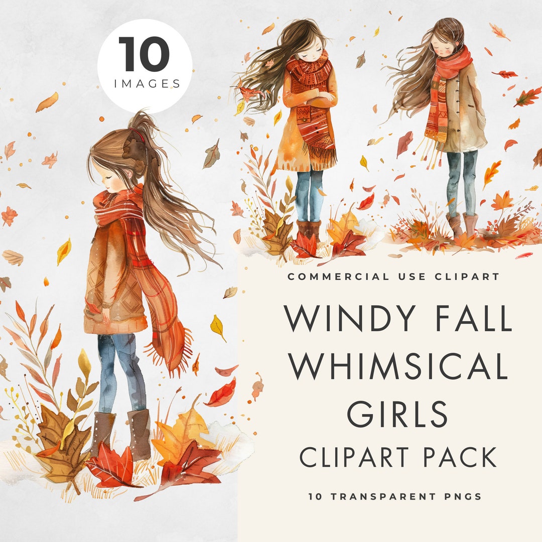 Whimsical Girls, 10 IMAGES, Commercial Use, Transparent PNG, Autumn ...