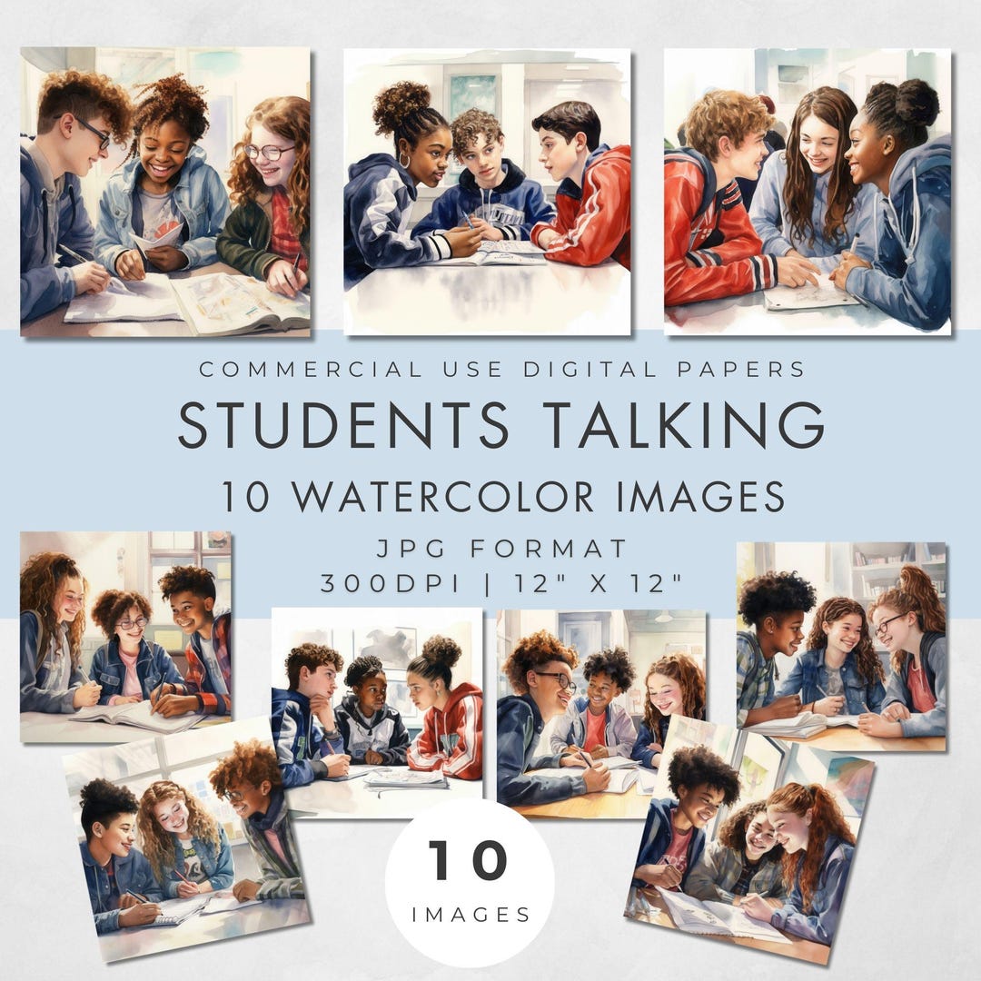 Students Talking, Digital Papers, JPG INSTANT DOWNLOAD, Teens Chatting ...