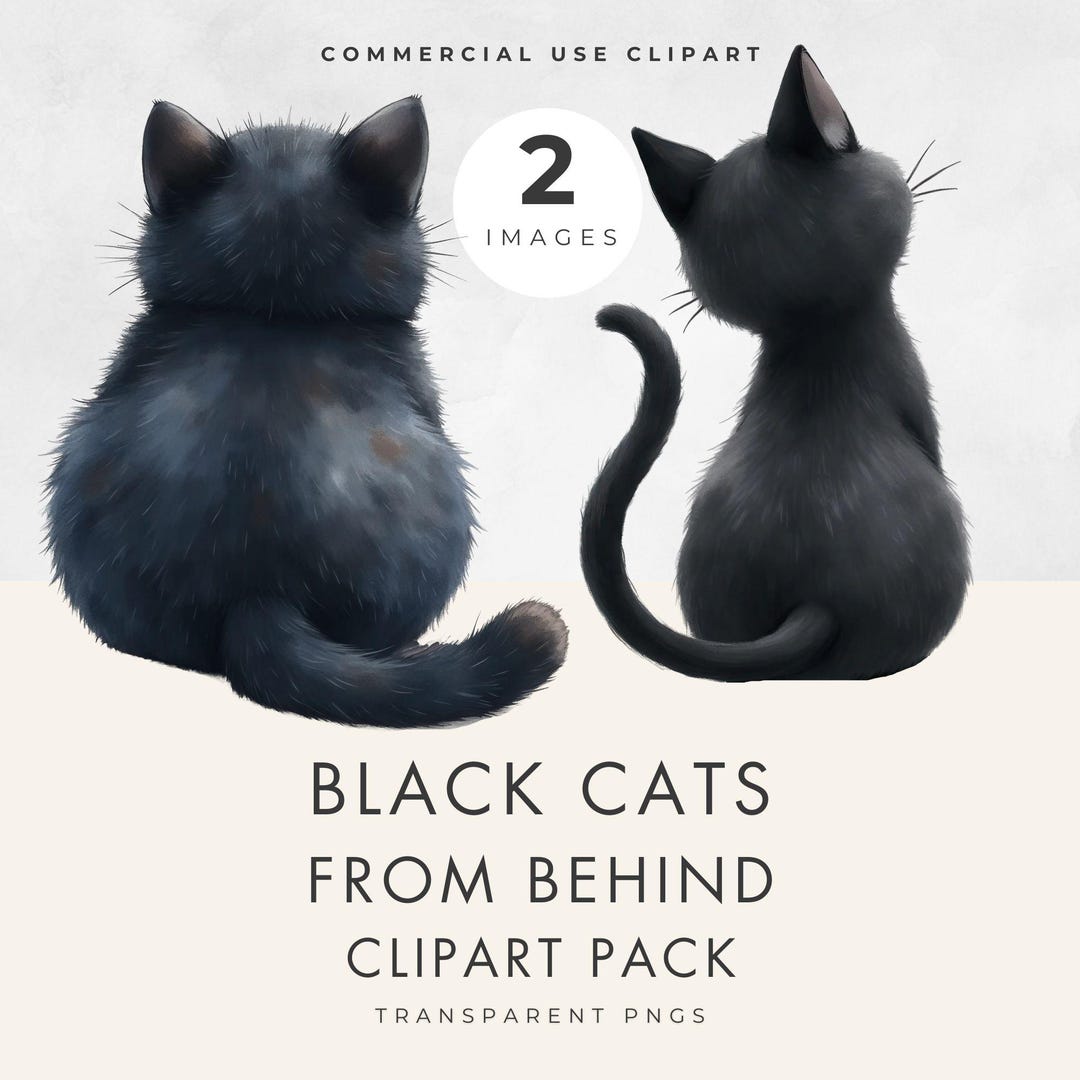Black Cat From Behind Clipart, Commercial Use, Transparent PNG, Cute ...