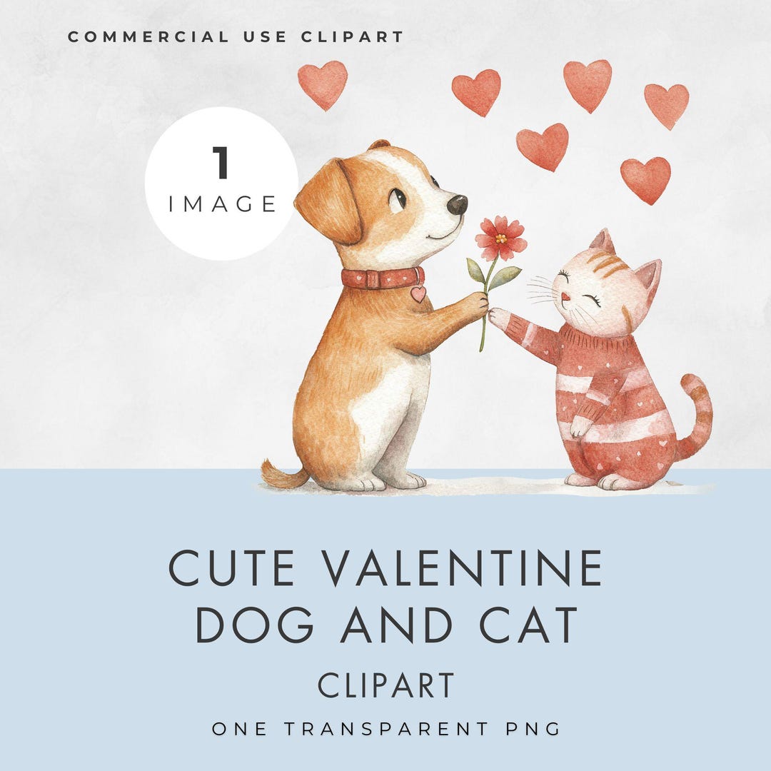 Valentine Dog and Cat Clipart, SINGLE IMAGE, Commercial Use ...