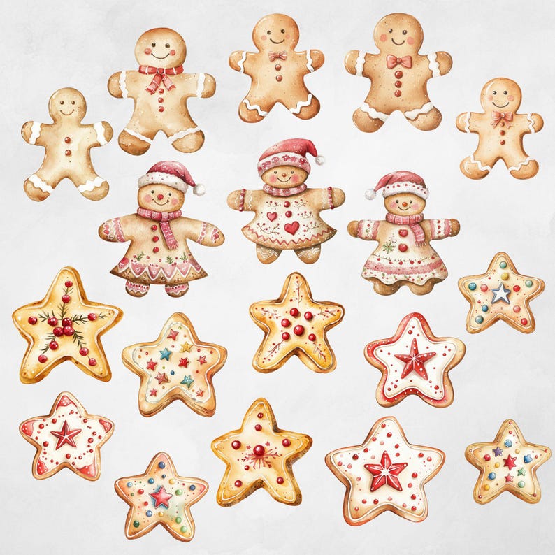 Watercolor Christmas Gingerbread Man & Woman Clipart, Digital ...