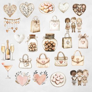 Boho Valentine's Day Watercolor Clipart Bundle: Hearts, Cookies ...