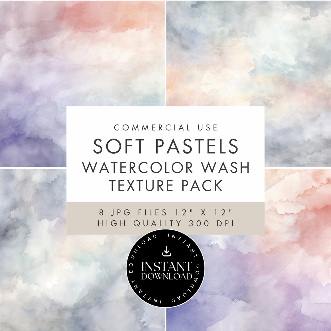 Watercolor Texture Digital Paper: Soft Pastel Backgrounds (JPG Instant ...