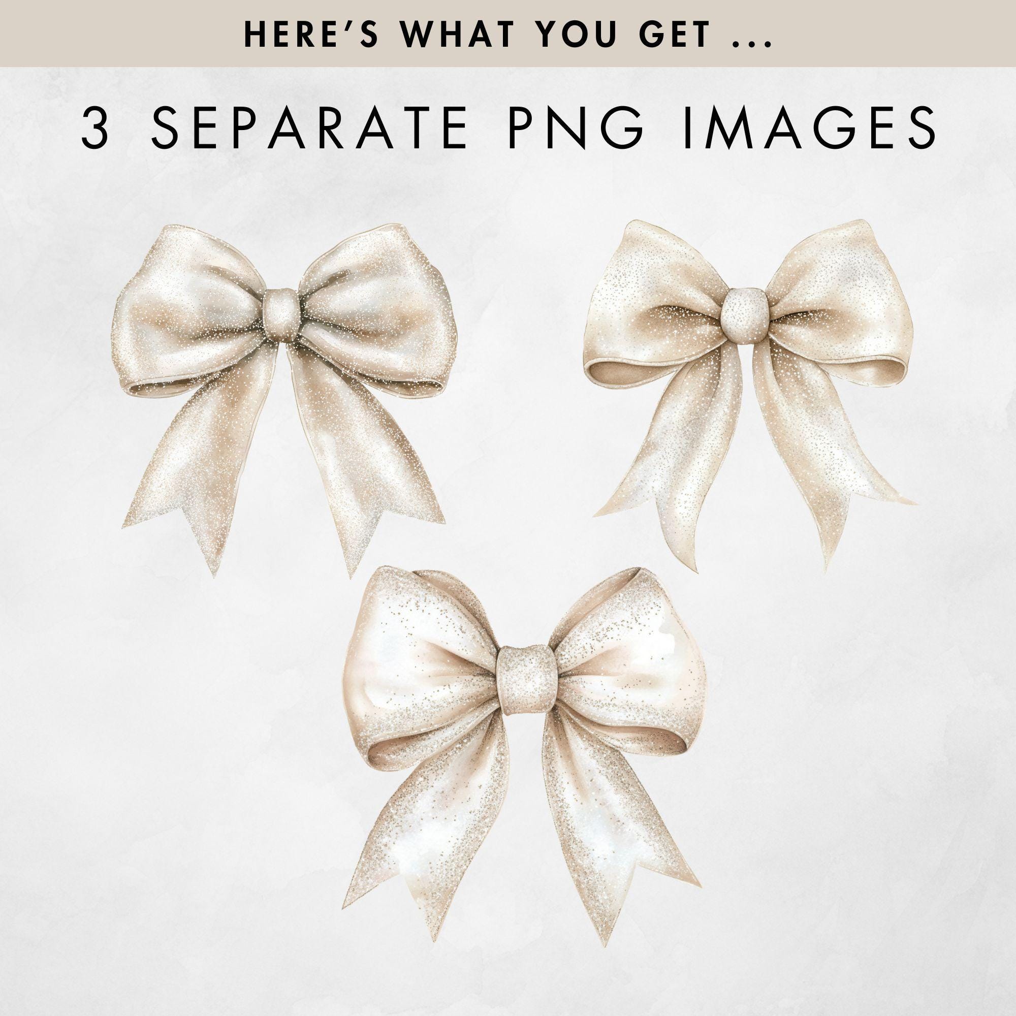 Cream Sparkle Coquette Bow Clipart, Commercial Use, Transparent PNG ...