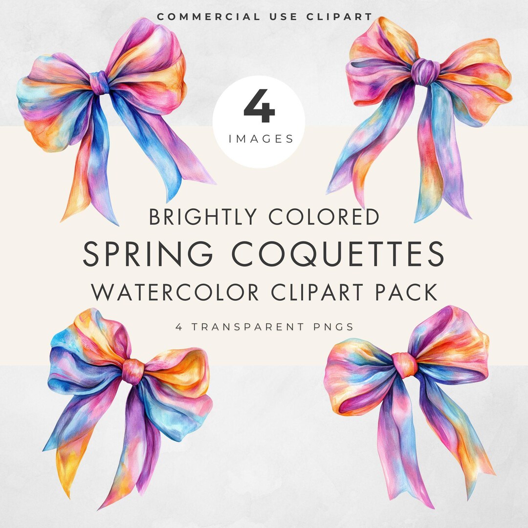 Spring Coquette Bow Clipart, Commercial Use, Transparent PNG, Bright ...