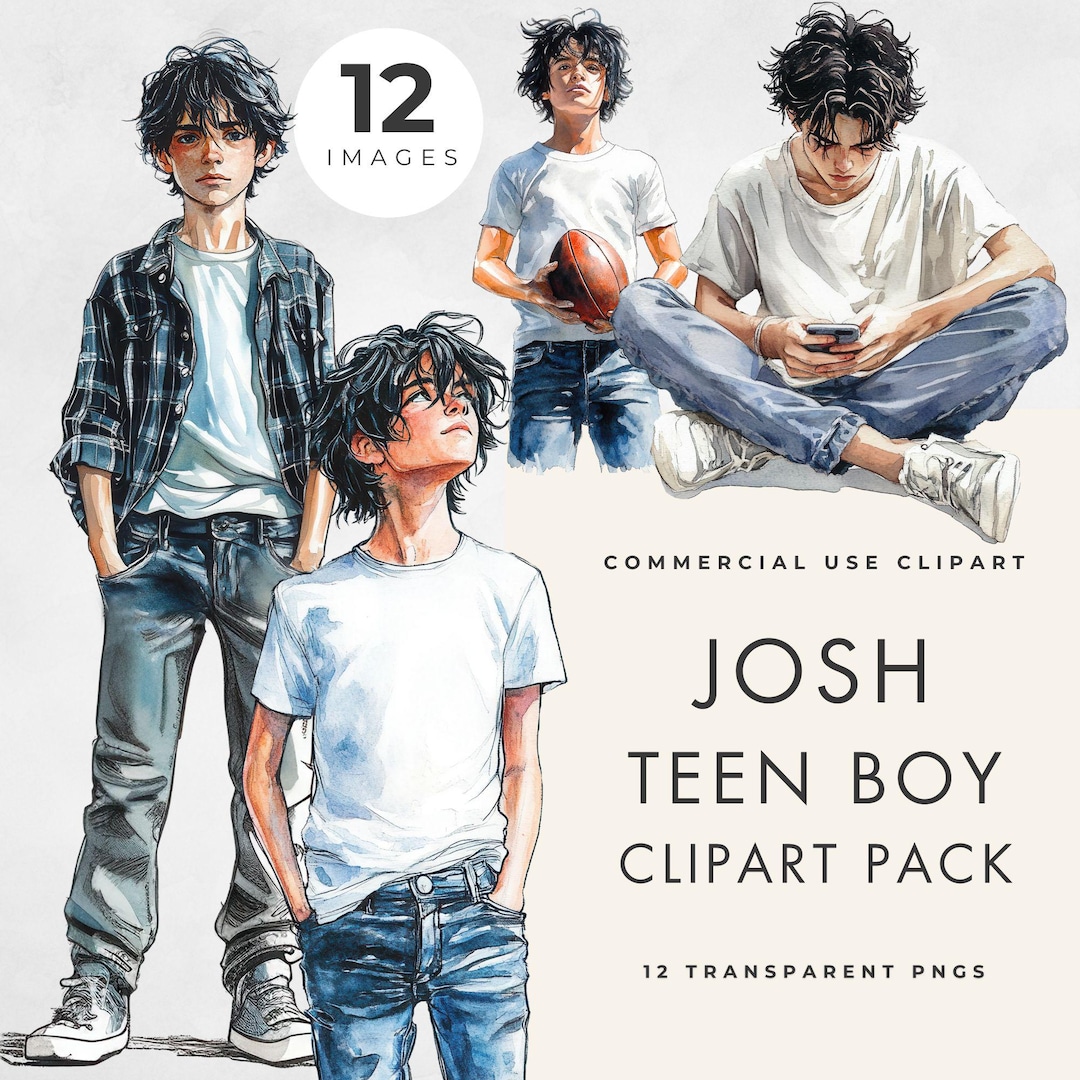 Teen Boy Clipart Set, Trendy Young Man in Various Poses, Commercial Use ...