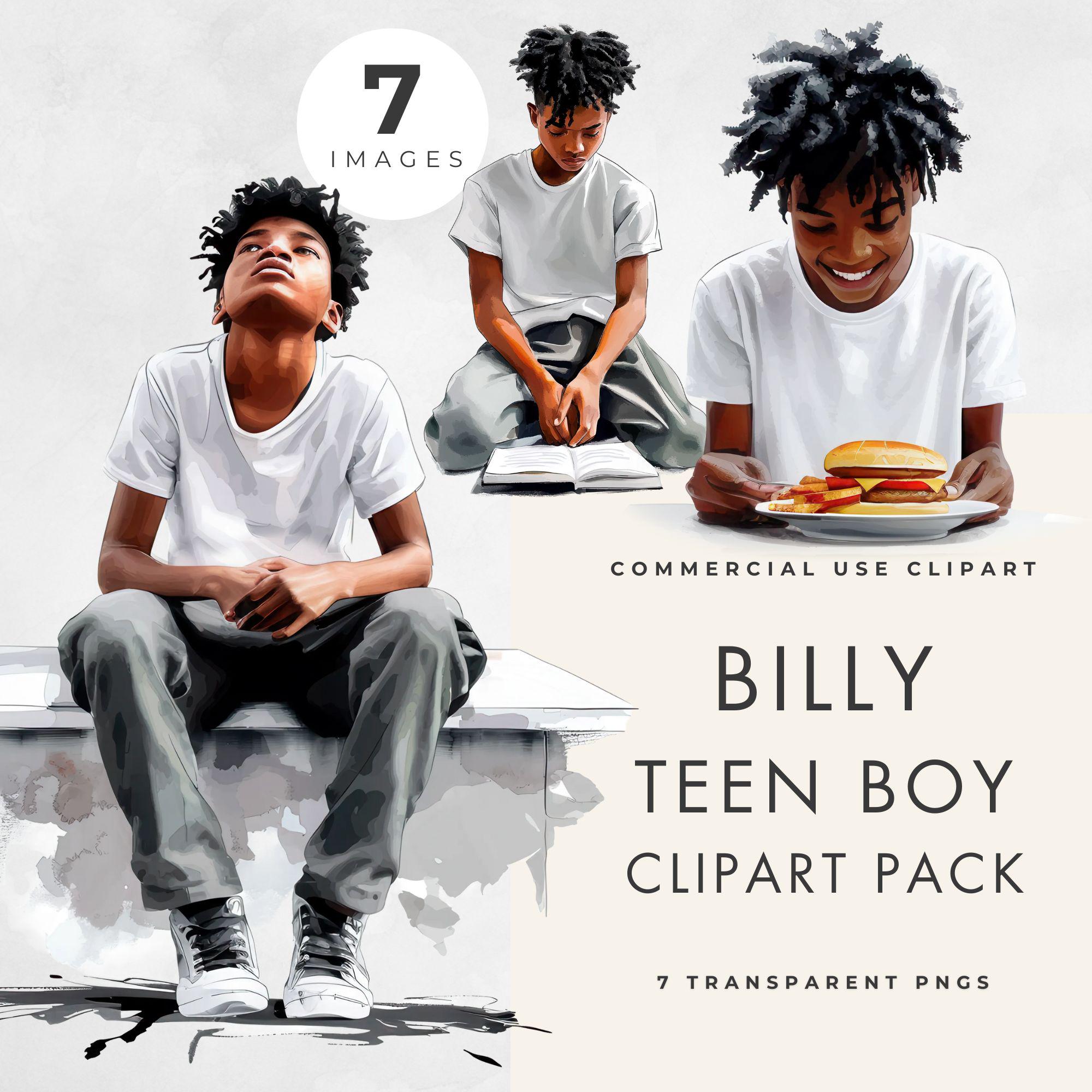 Teen Boy Clipart Set, Teenager Afro Hair in Various Poses, Commercial ...