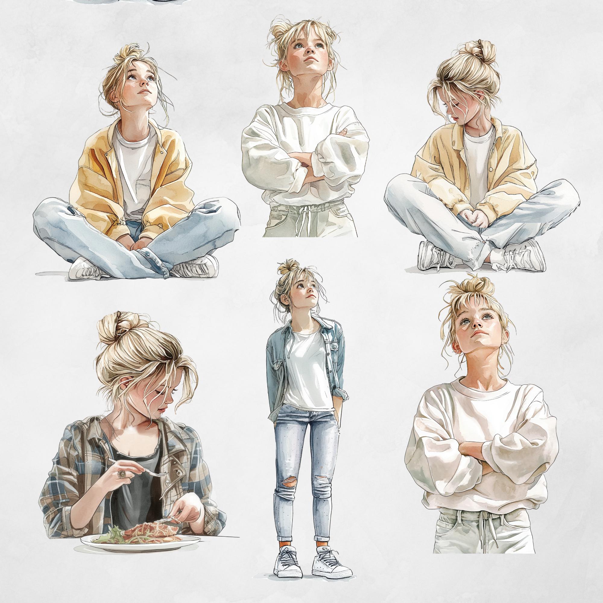 Teen Girl Clipart Set, Trendy Character in Various Poses, Commercial ...
