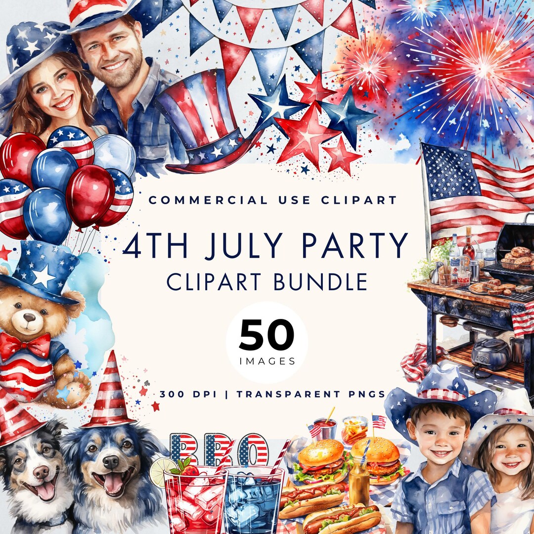 July 4th Clipart, Commercial Use, Independence Day, 50 Images ...
