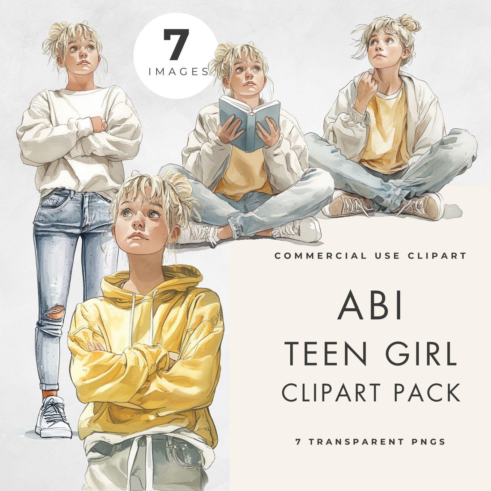 Teen Girl Clipart Set, Trendy Character in Various Poses, Commercial ...