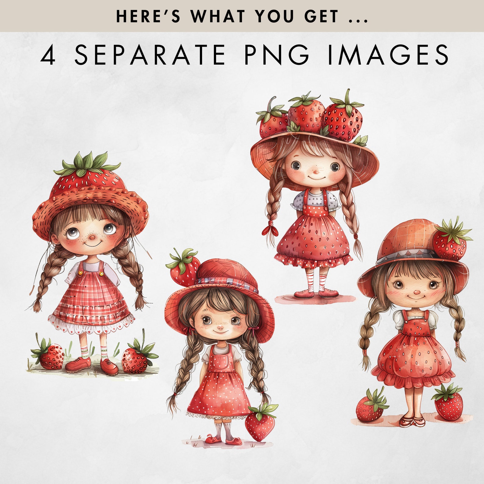 Strawberry Girl Clipart, Commercial Use, Transparent PNG, Watercolor ...
