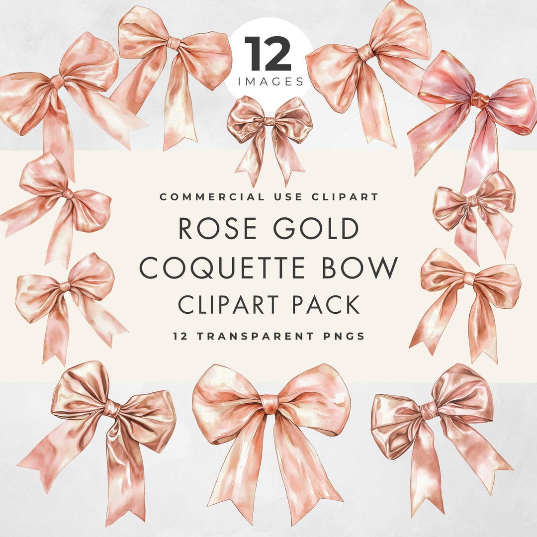Rose Gold Coquette Bow Clipart, Commercial Use, Transparent Pngs ...