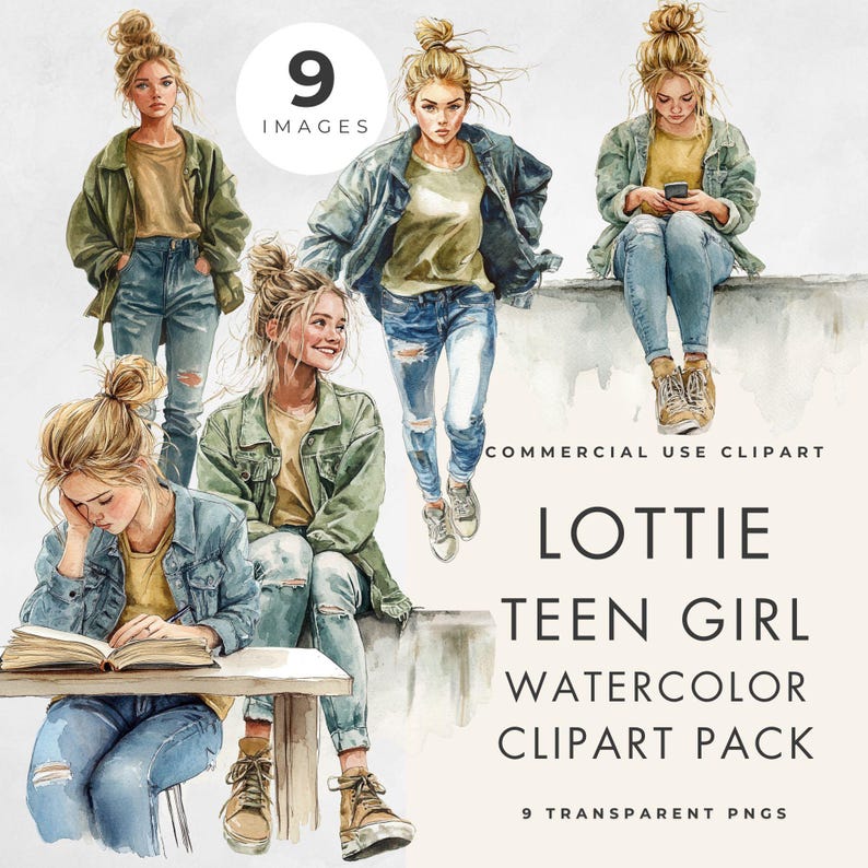 Teen Girl Clipart, Character in Various Poses, Commercial Use ...