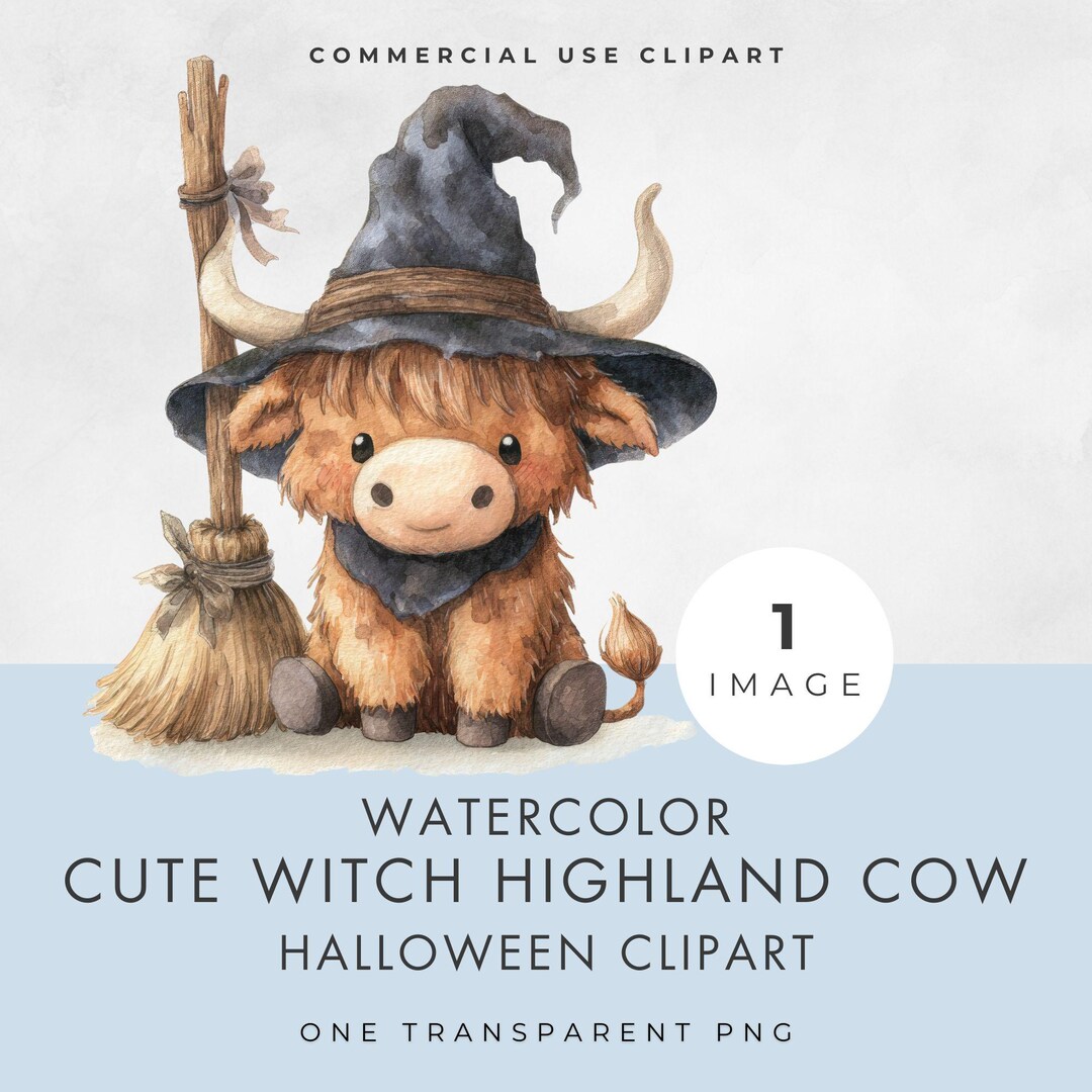 Watercolor Witch Cow Clipart: Halloween Transparent PNG for Commercial ...