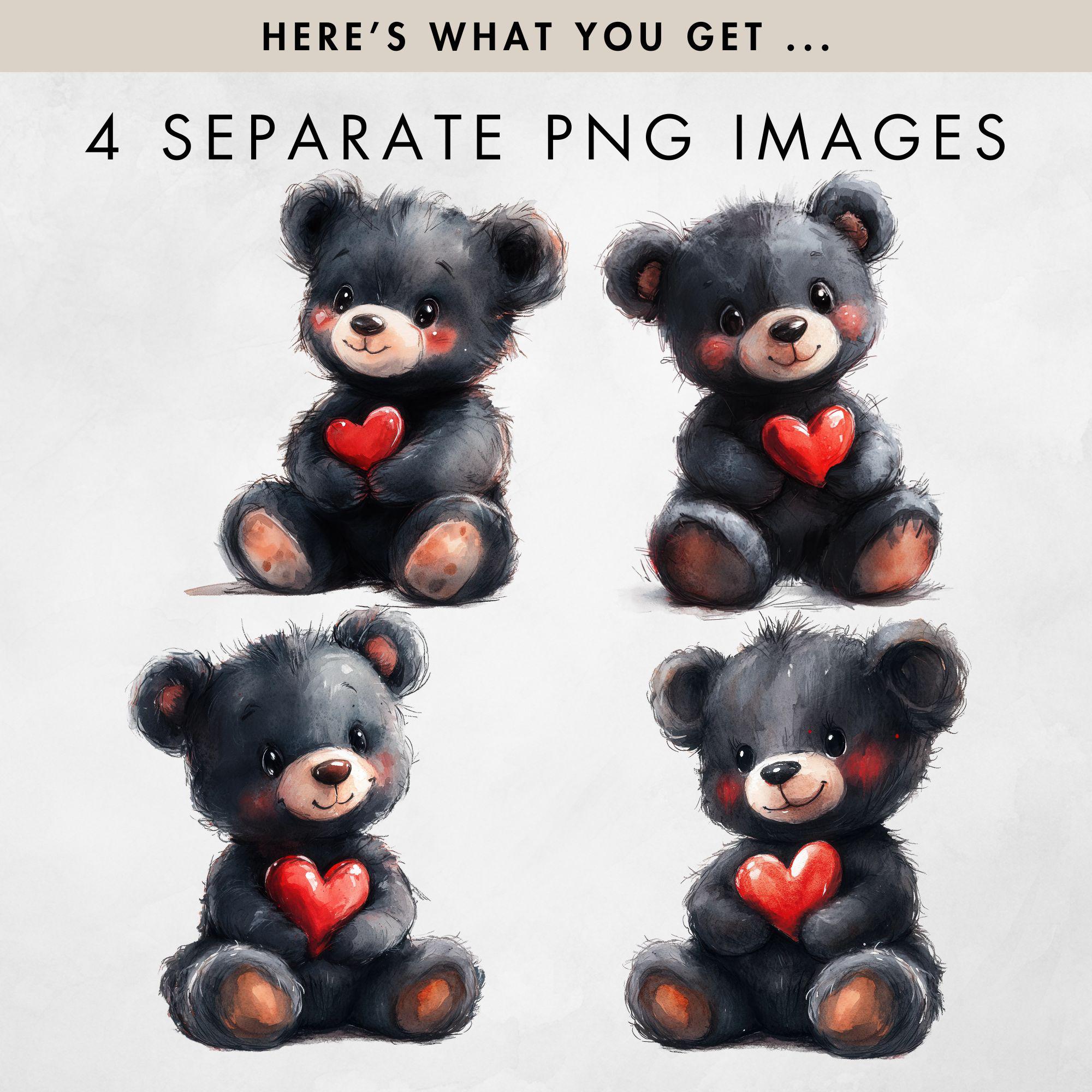 Fluffy Valentine Teddy Bear Clipart, 4 IMAGES, Commercial License ...
