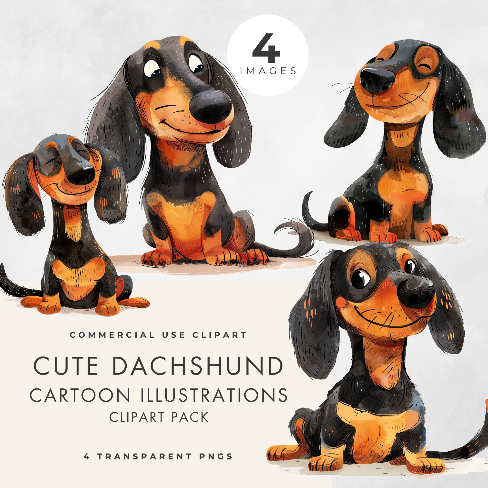 Dachshund Dog Clipart, Cartoon, 4 IMAGES, Commercial Use, Transparent ...