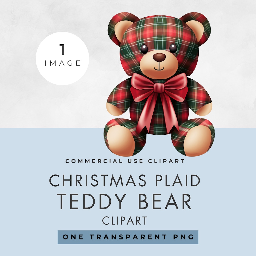 Christmas Teddy Bear Clipart, SINGLE IMAGE, Commercial Use, Transparent ...