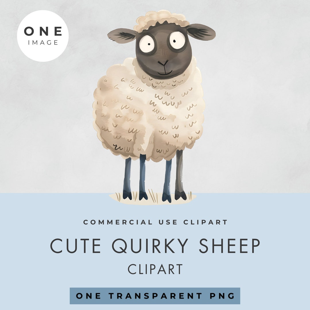 Quirky Sheep Clipart, SINGLE IMAGE, Commercial License, Transparent PNG ...