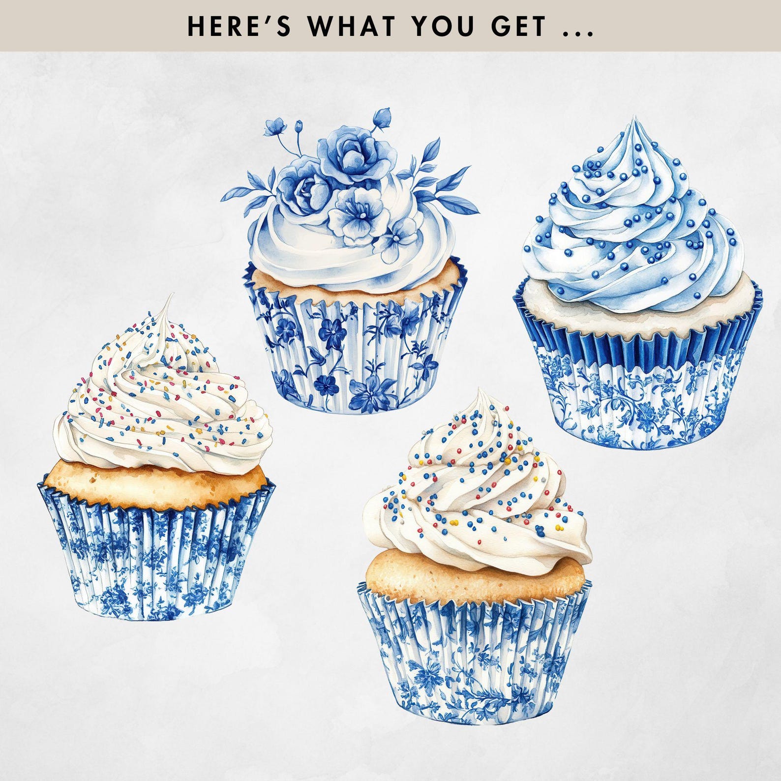 Toile De Jouy Cupcake Clipart: Blue Chinoiserie Transparent PNG ...