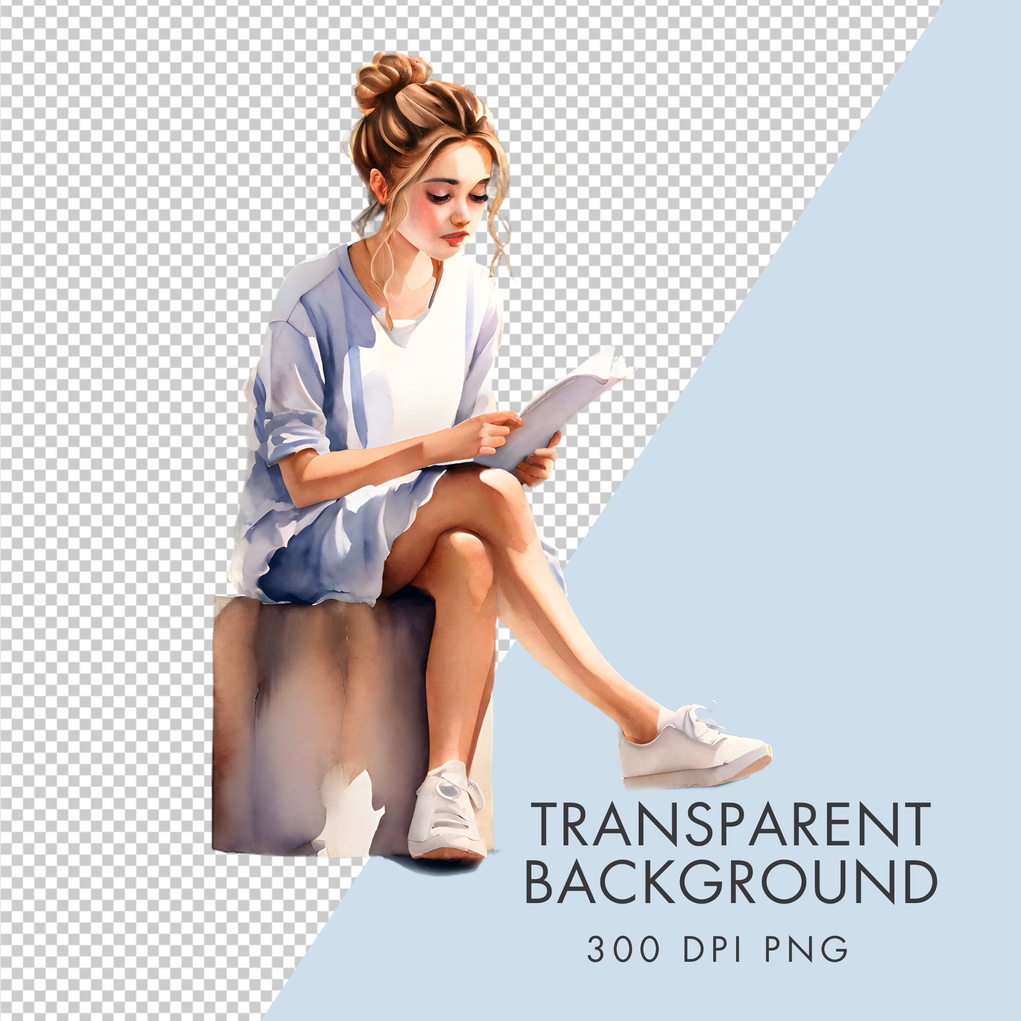 Teen Girl Reading Clipart, SINGLE IMAGE, Commercial Use License ...