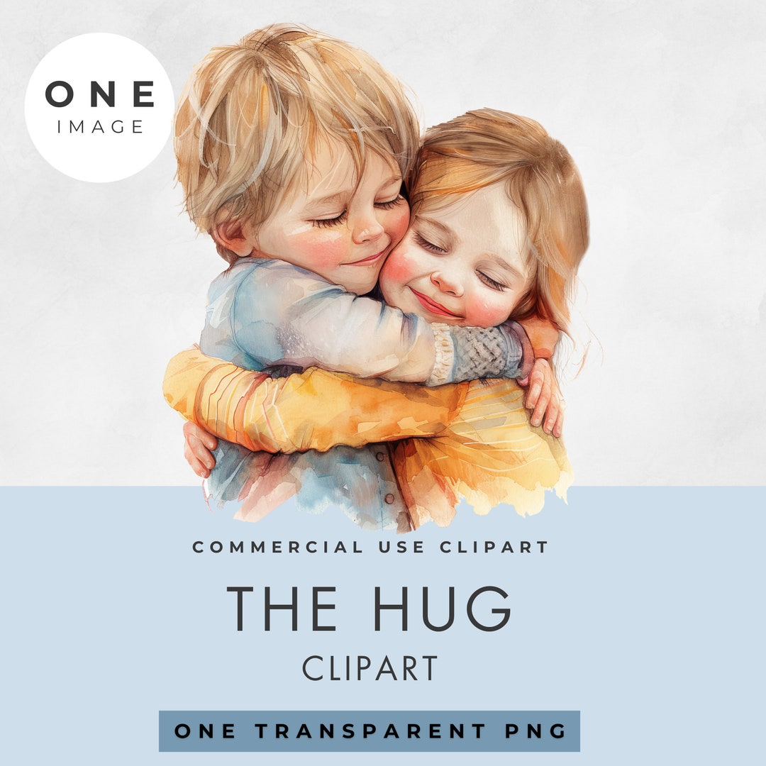 Kids Hugging Clipart, SINGLE IMAGE, Commercial License, Transparent PNG ...