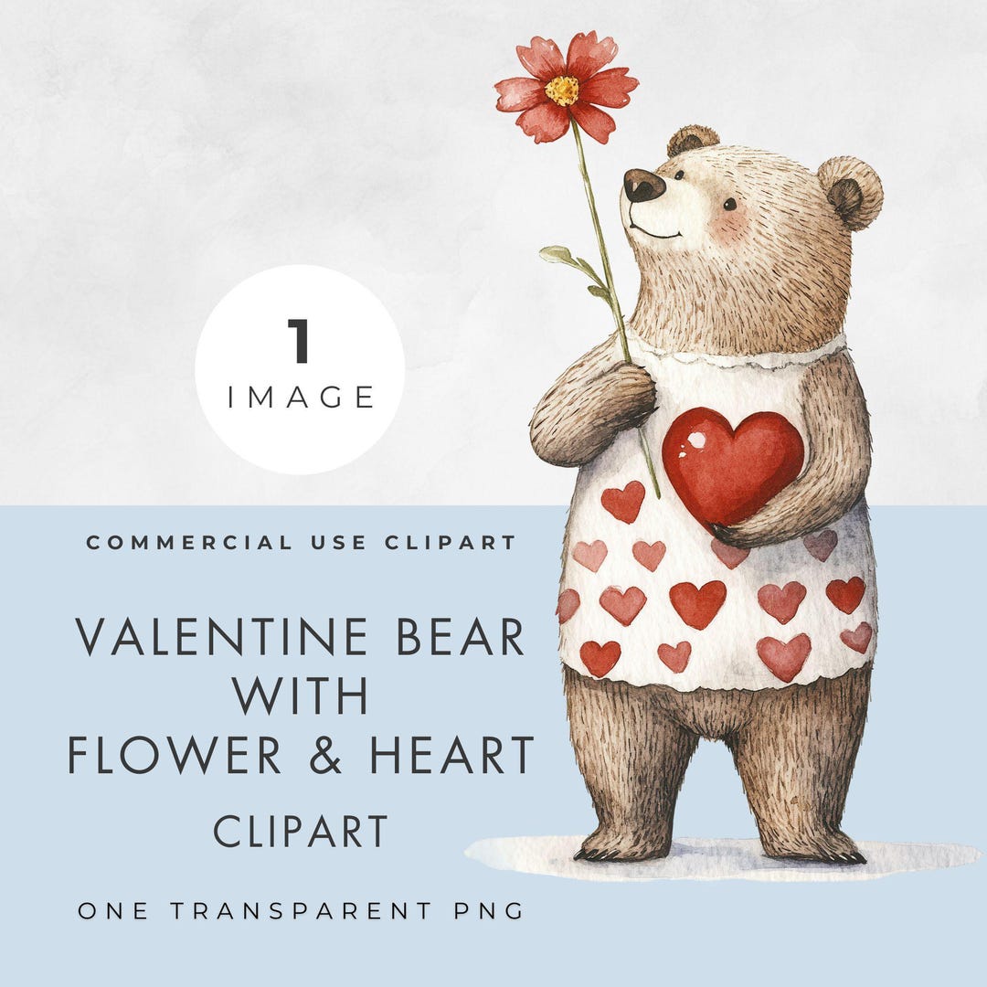 Valentine Bear Clipart, SINGLE IMAGE, Commercial Use, Transparent PNG ...