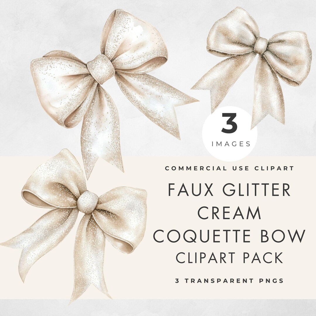 Cream Sparkle Coquette Bow Clipart, Commercial Use, Transparent PNG ...