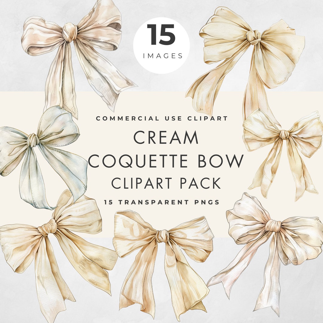 Cream Coquette Bow Clipart, 15 Images, Commercial Use, Transparent Pngs ...